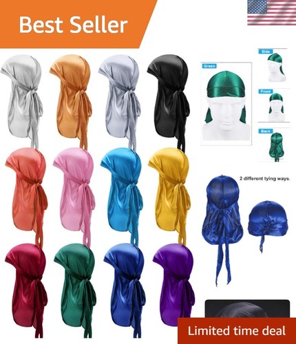 Durable & Stylish 12-Piece Silky Durag Set - Fashionable Headwraps for ...