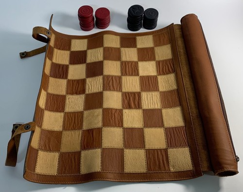 Vintage Leather Roll-Up Portable Checkers/Chess Game | eBay
