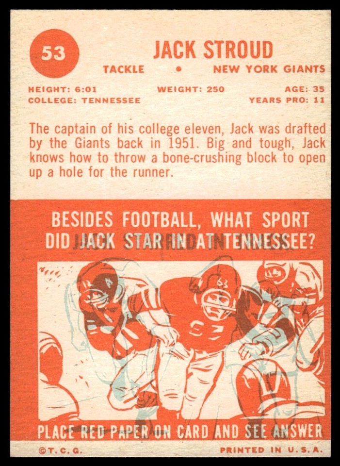 1963 Topps Jack Stroud New York Giants #53 | eBay