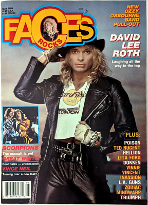 Faces Rocks Magazine May 1988 David Lee Roth, Poison, Vinnie Vincent ...