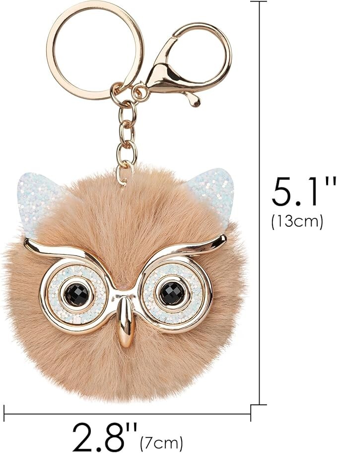 NEW Puffball Owl Faux Fur Pom Pom Keychain Backpack Purse Bag Charm ...