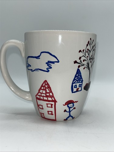 Vintage Corelle Coffee Cup Mug Child Drawings House Trees White | eBay