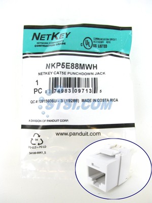 Panduit NKP5E88MWH NetKey Cat5e Punchdown Keystone Jack Module, White ...