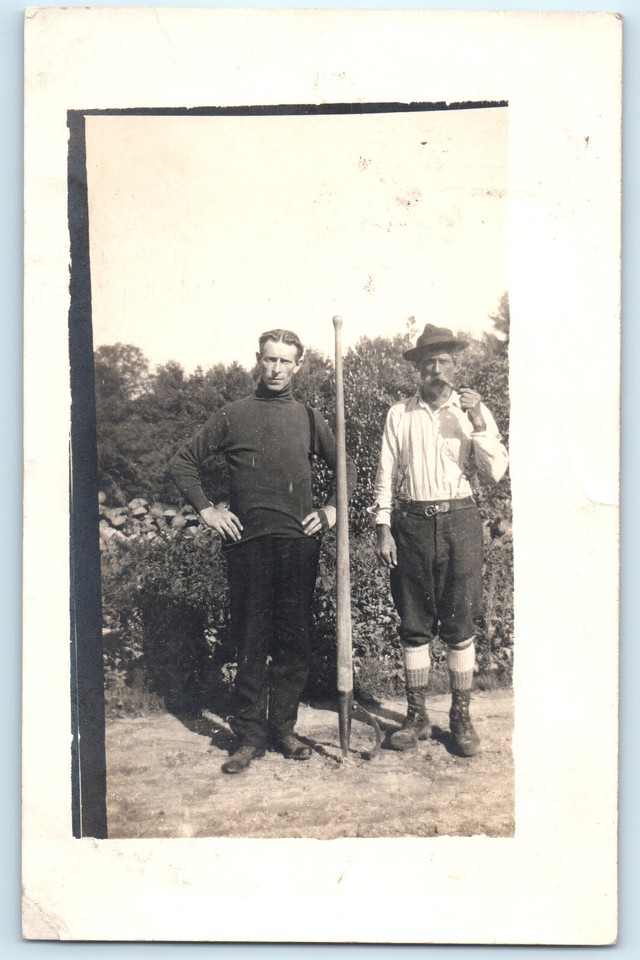 RPPC Logger Lumberjack Pike Pole Tool Real Photo Postcard Smoking Pipe ...