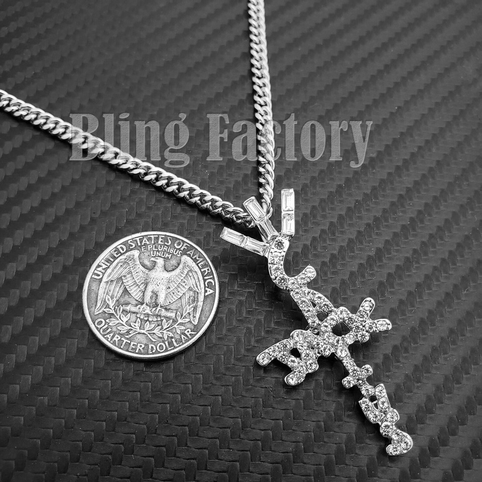 Hip Hop Iced Travis Scott Cactus Jack Cross Pendant & 24" Cuban Chain ...