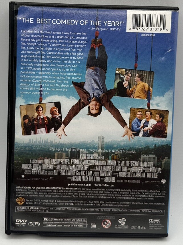 Yes Man DVD 2008 Widescreen Jim Carrey Zooey Deschanel Bradley Cooper ...