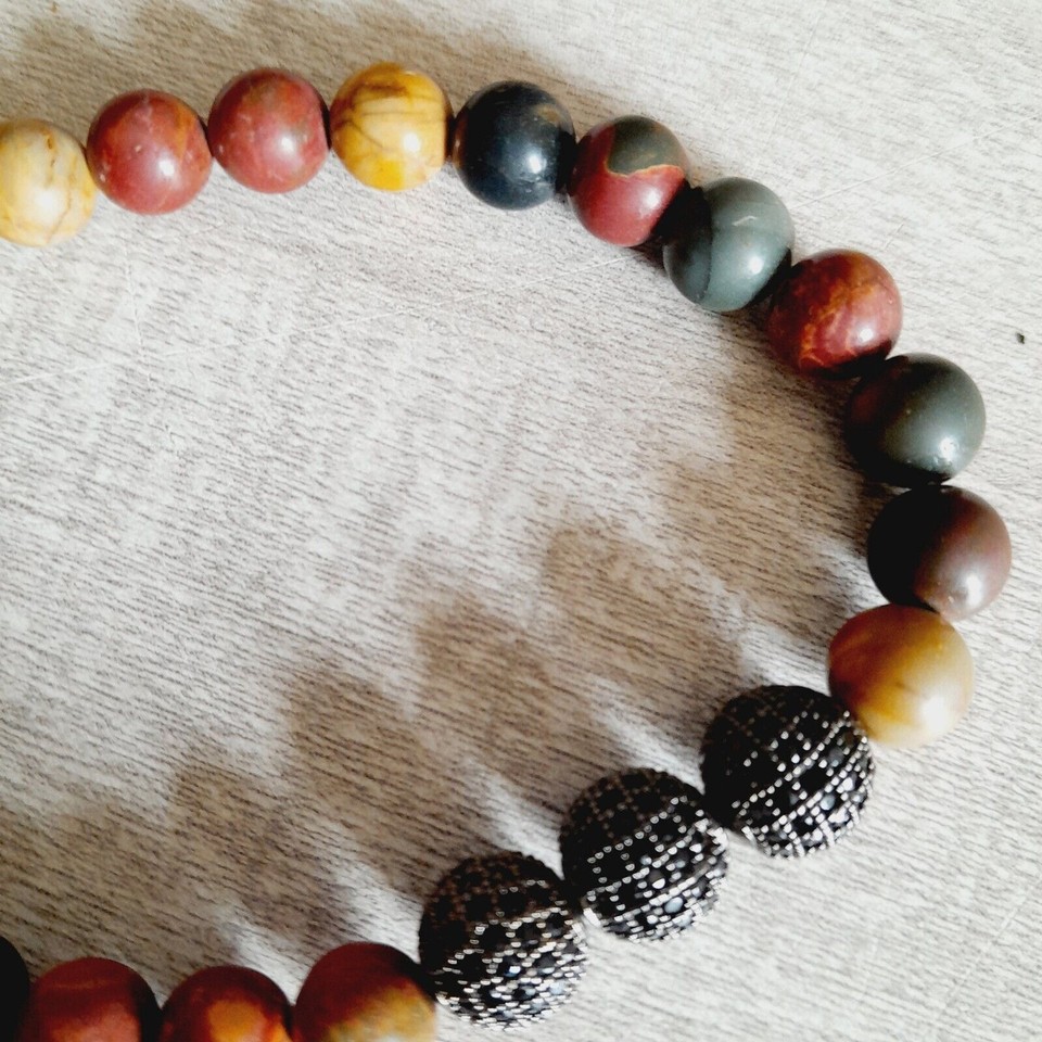 Natural Stone Agate Marble Multi color Stone with Black Rhinestone ...