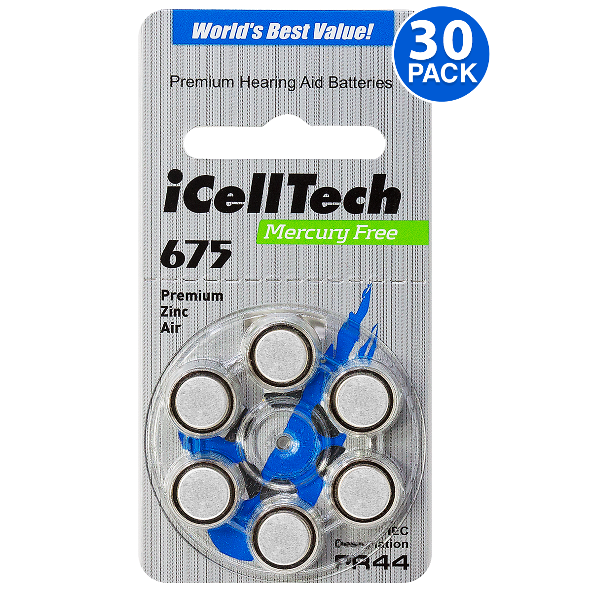 iCellTech Size 675 Hearing Aid Batteries PR44 P675 MF Zinc Air 1.45V ...
