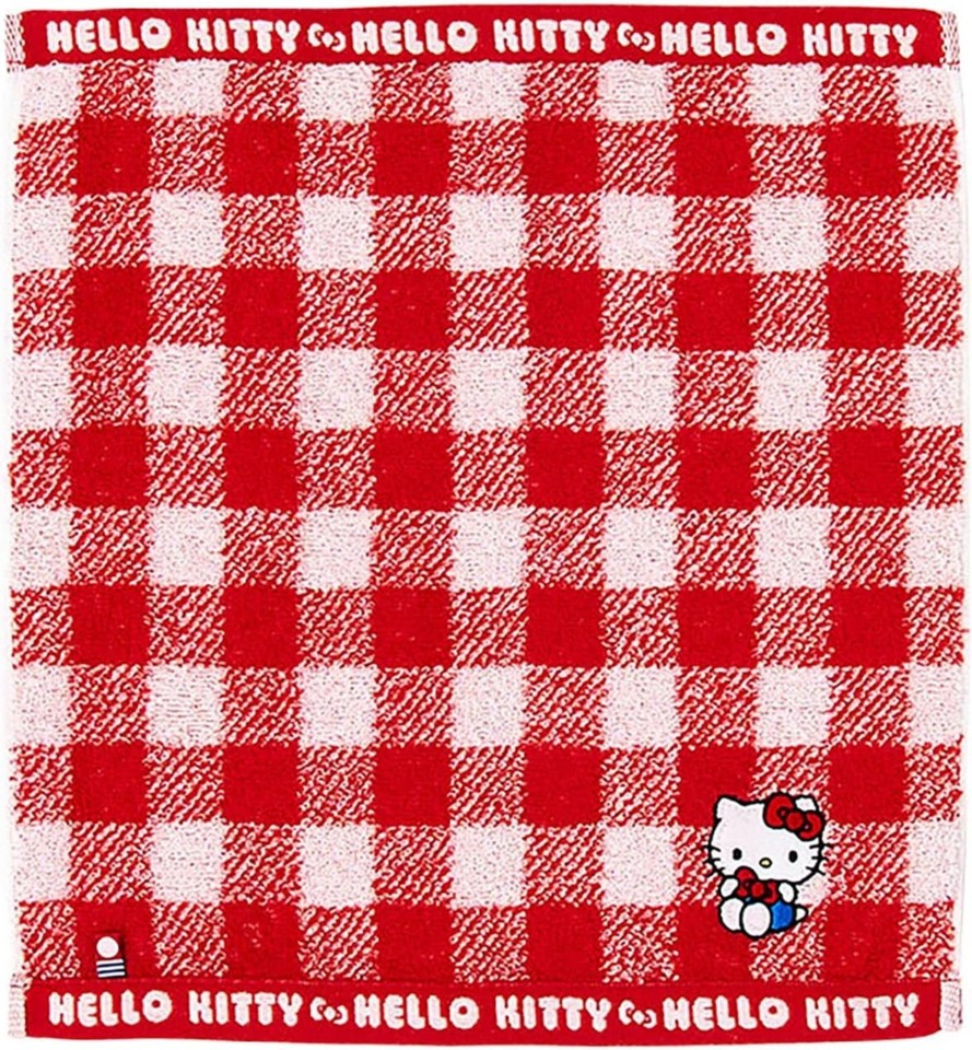 Sanrio Hello Kitty Imabari Cotton Hand Towel 34x36cm Ribbon Check New ...