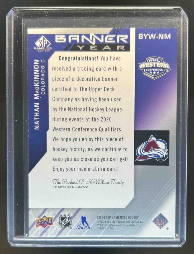 2021-22 SP Game Used Nathan MacKinnon 2021 Conference Banner Year ...