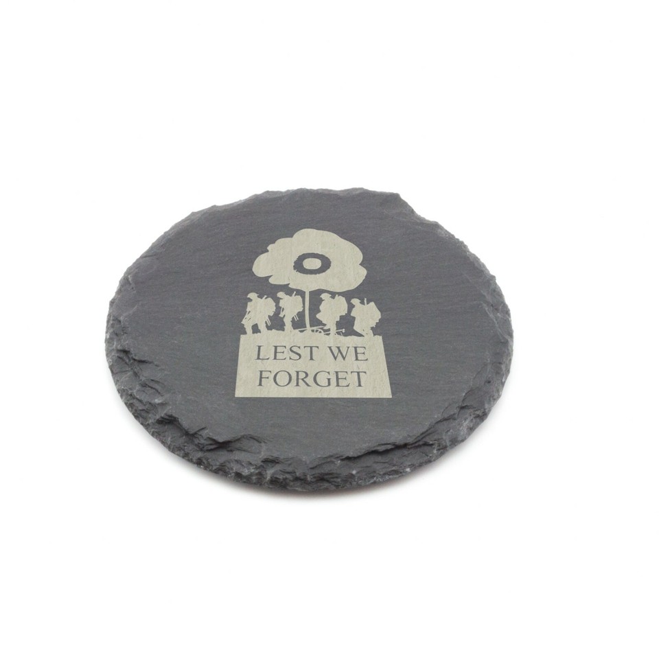 Remembrance Day Slate Coaster Veteran Poppy Laser Engraved Coffee HELP ...