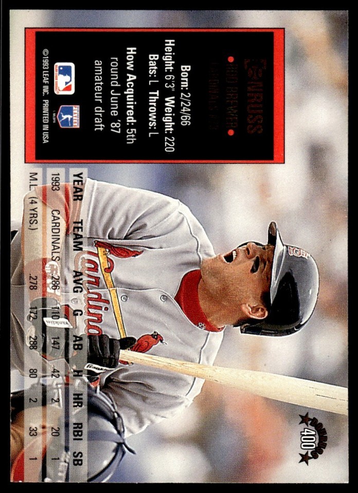 1994 Donruss Baseball Card Rod Brewer p St. Louis Cardinals #400 | eBay