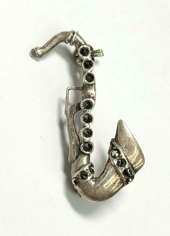 Vintage Small Sterling and Marcasite Saxophone Pin Brooch | eBay