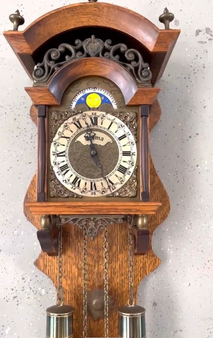 Vintage wall clock Dutch phase moon Franz Hermle Mechanical pendulum ...