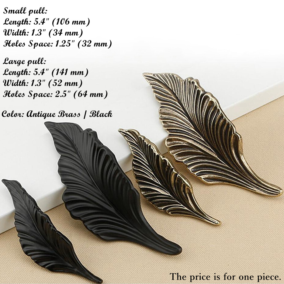 Antique Brass Leaf Design Drawer Pull Handle Vintage Cabinet Pull ...