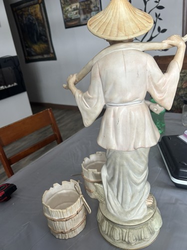 Vintage Asian Porcelain Man Carrying Water Buckets 21” Tall Plus Base ...
