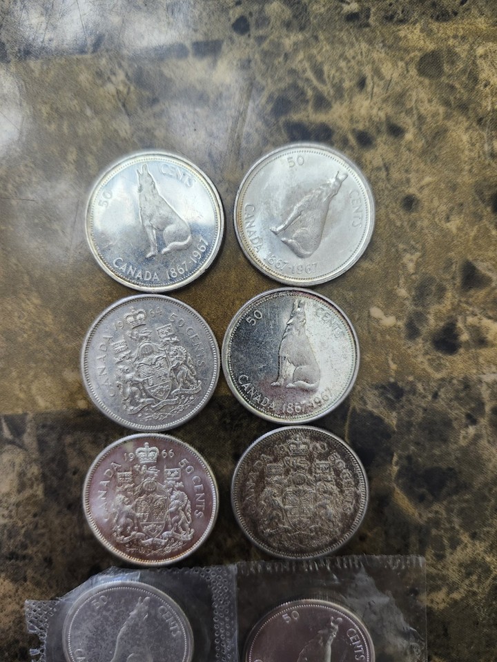 $5 FACE 10 COINS 80 PERCENT SILVER CANADIAN 50 CENT COIN BULLION LOT ...