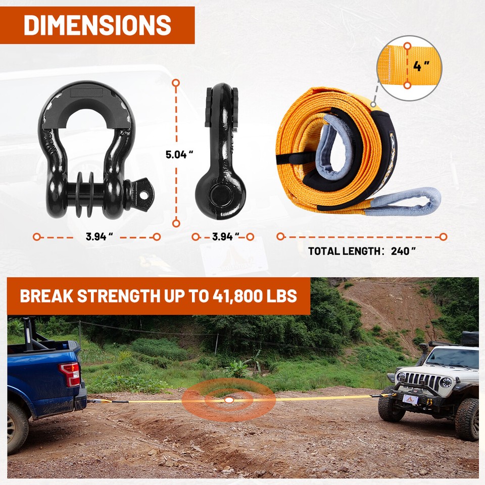 Snatch Block/Shackle/Winch Rope+Hook/Tow Strap/Tree Saver Off-Road ...