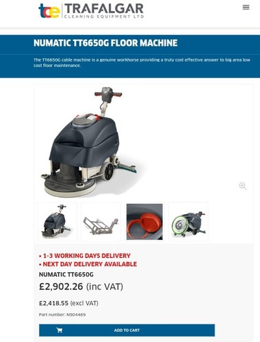 Numatic TT6650 230v Scrubber Dryer Large Area Warehouse Floor Cleaning ...