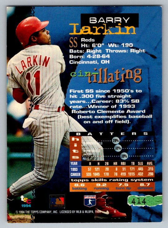 Baseball 1994 Stadium Club #414 Barry Larkin Cincinnati Reds | eBay