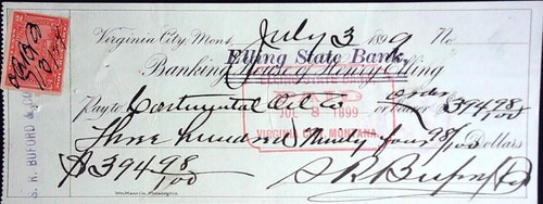 Eling State Bank Check Virginia City Montana Buford to Continental Oil ...