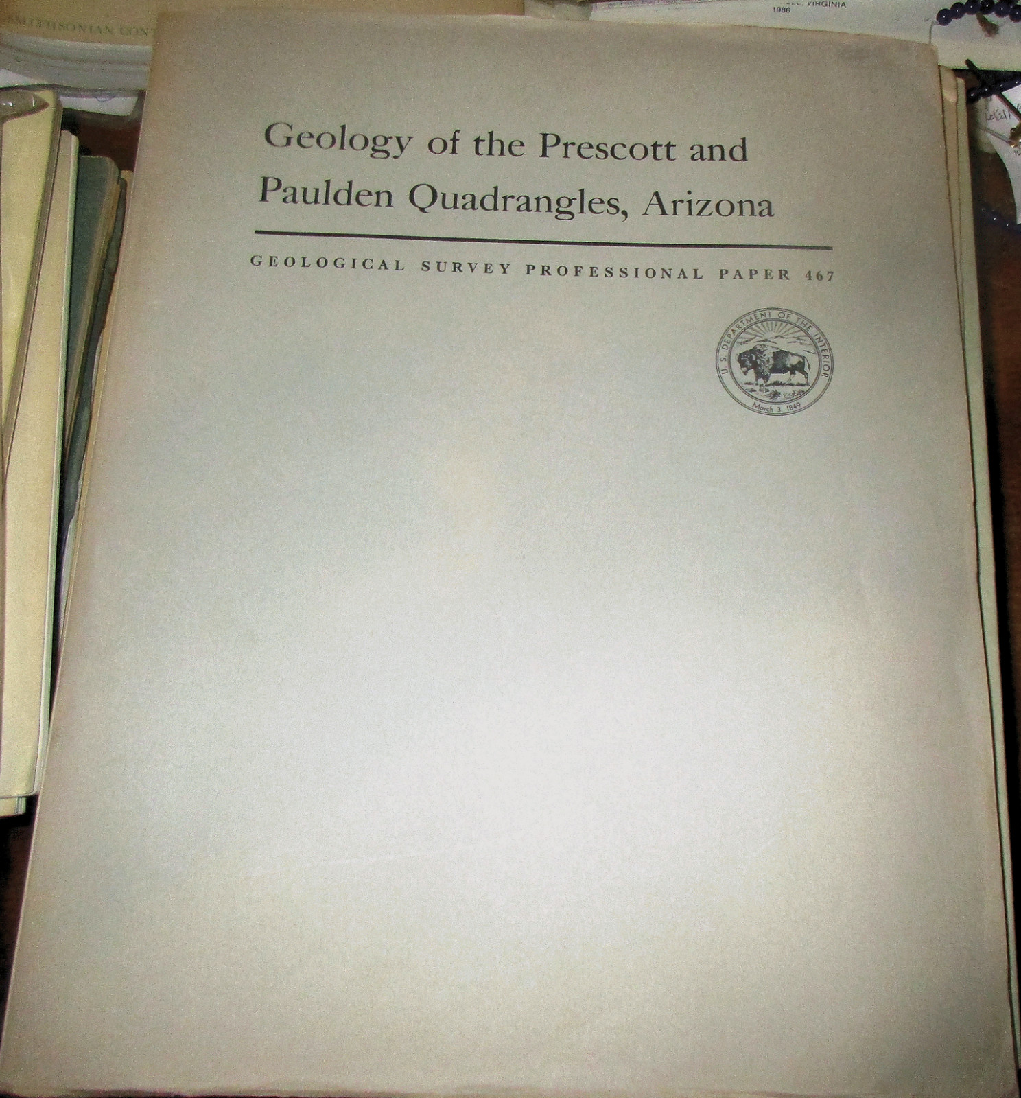 GEOLOGY ARIZONA PRESCOTT PAULDEN QUADRANGLE REPORT WITH FOLDING MAP ...