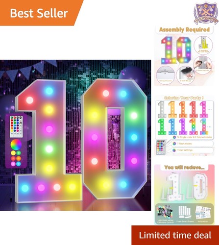 Marquee Number 10 Cardboard 4FT Colorful Light-Up Decoration Birthday ...