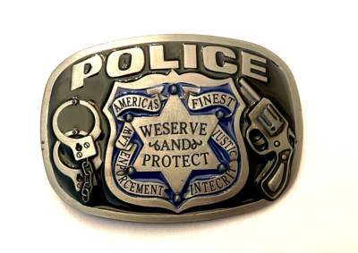 Police We Serve and Protect belt buckle black Enamel Covered Pewter ...