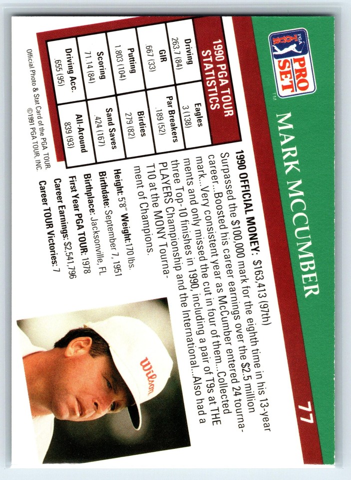Mark McCumber 1991 Pro Set PGA Tour #77 | eBay