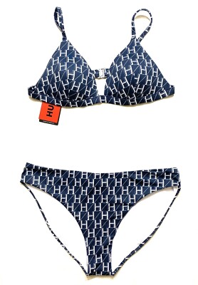 HUGO BOSS Womens Triangle Monogram Logo Bikini Top and Bottom Set Blue ...