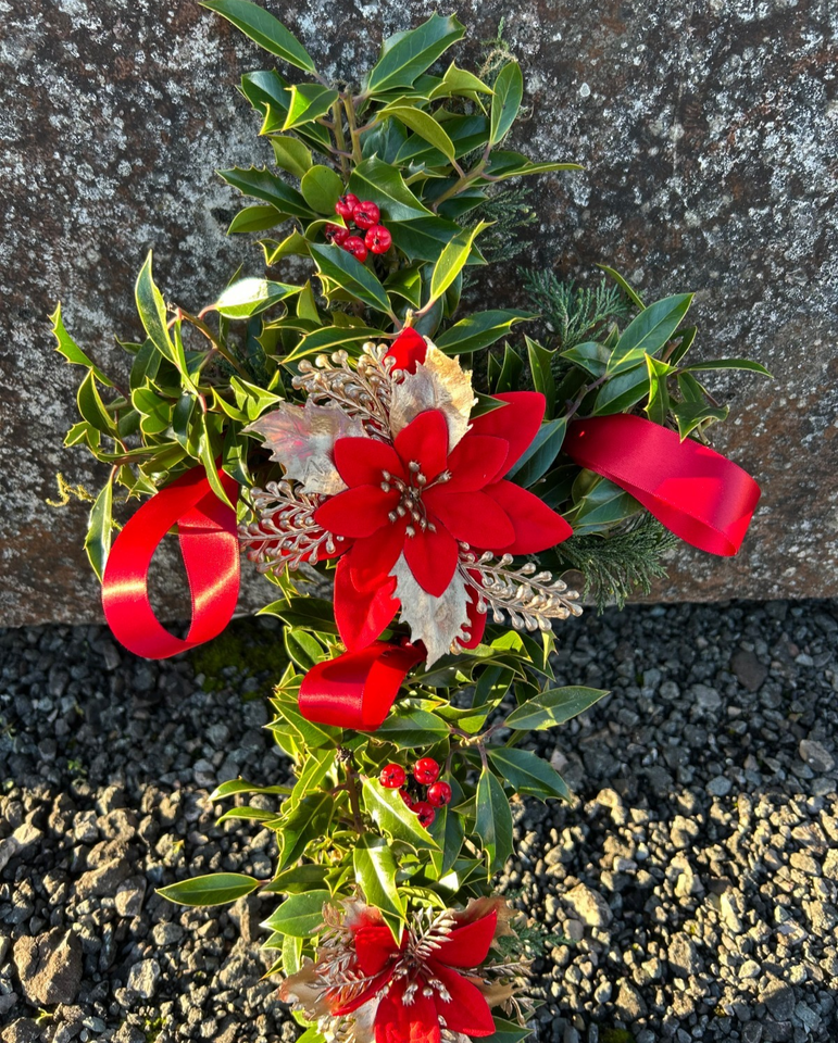Fresh Christmas Holly Cross 18" Grave Door Decoration Xmas Red Green ...