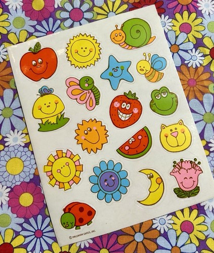 Vintage Retro Hallmark Seals Happy Fruit Flowers Mushroom Sun Moon ...