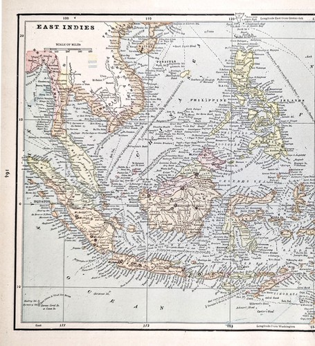 1890 Map SOUTH EAST ASIA Borneo ORIGINAL Sumatra Siam Cambodia New ...