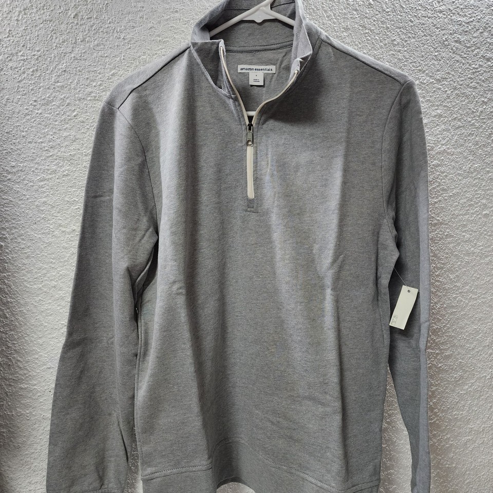 Essentials Men's French Terry Quarter-Zip Mock Neck Sweatshirt, Grey ...
