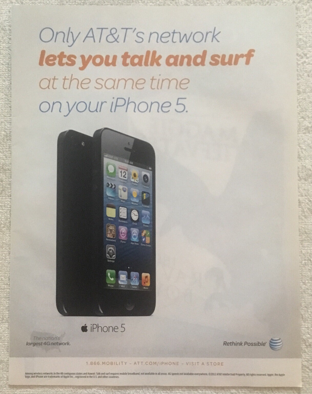 2012 iPhone 5 Talk & Surf One Magazine Page PRINT AD AT&T Rethink ...
