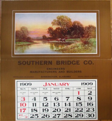 Birmingham, AL 1909 Advertising Calendar/22x24 Poster: Southern Bridge ...
