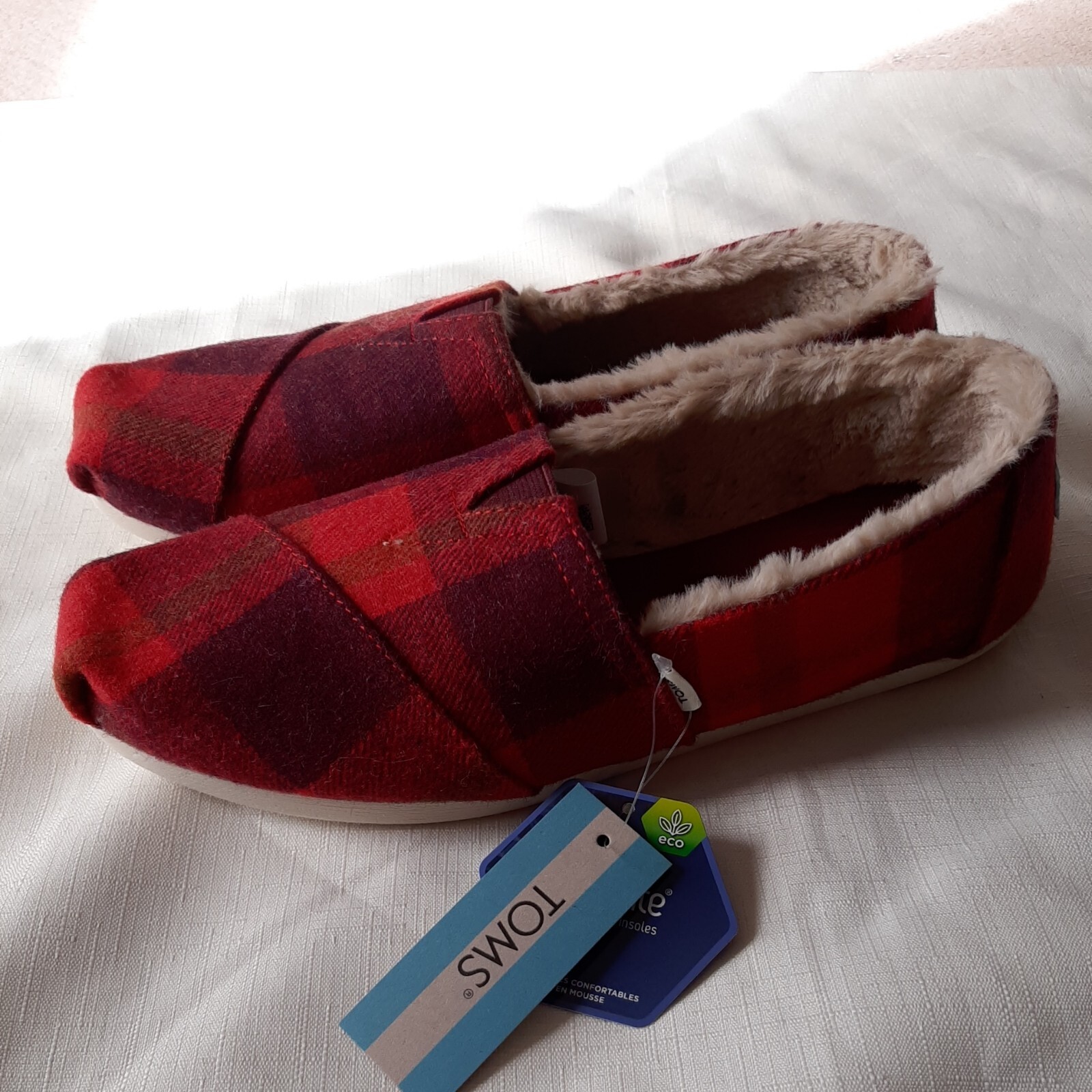 Toms Alpargata Women Faux Fur Lined Red Cozy Plaid Loafers Flats Sz 9 ...
