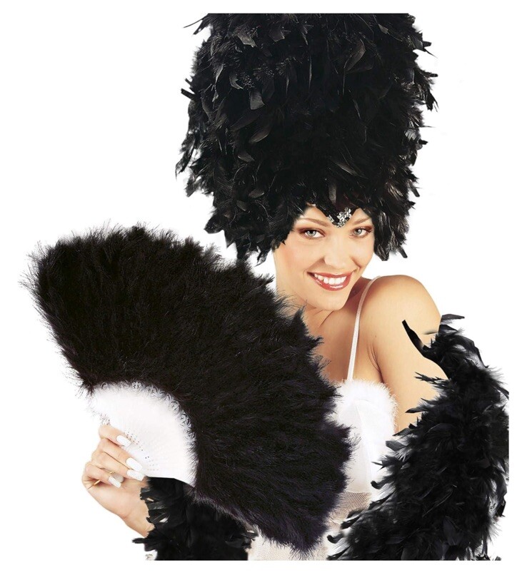 Black Feather Fan 20s Flapper Hand Held Ladies Halloween Fancy Dress ...