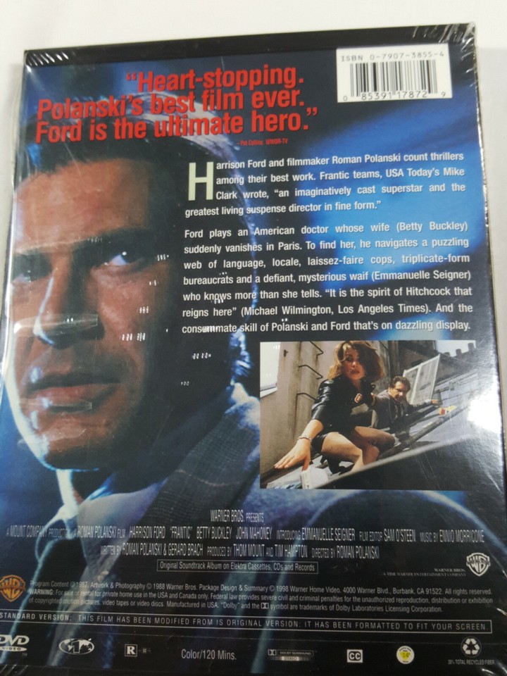 Frantic (DVD 1998) NEW SEALED Starring Harrison Ford Betty Buckley ...