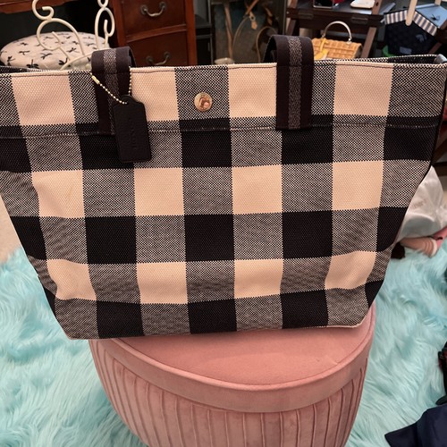 Large Coach Canvas Tote Purse Handbag Navy Blue Cream Buffalo Check ...