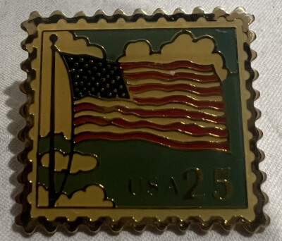 JG&A Vintage USPS Stamp Lapel Pin 25¢ American Flag Red White Blue ...