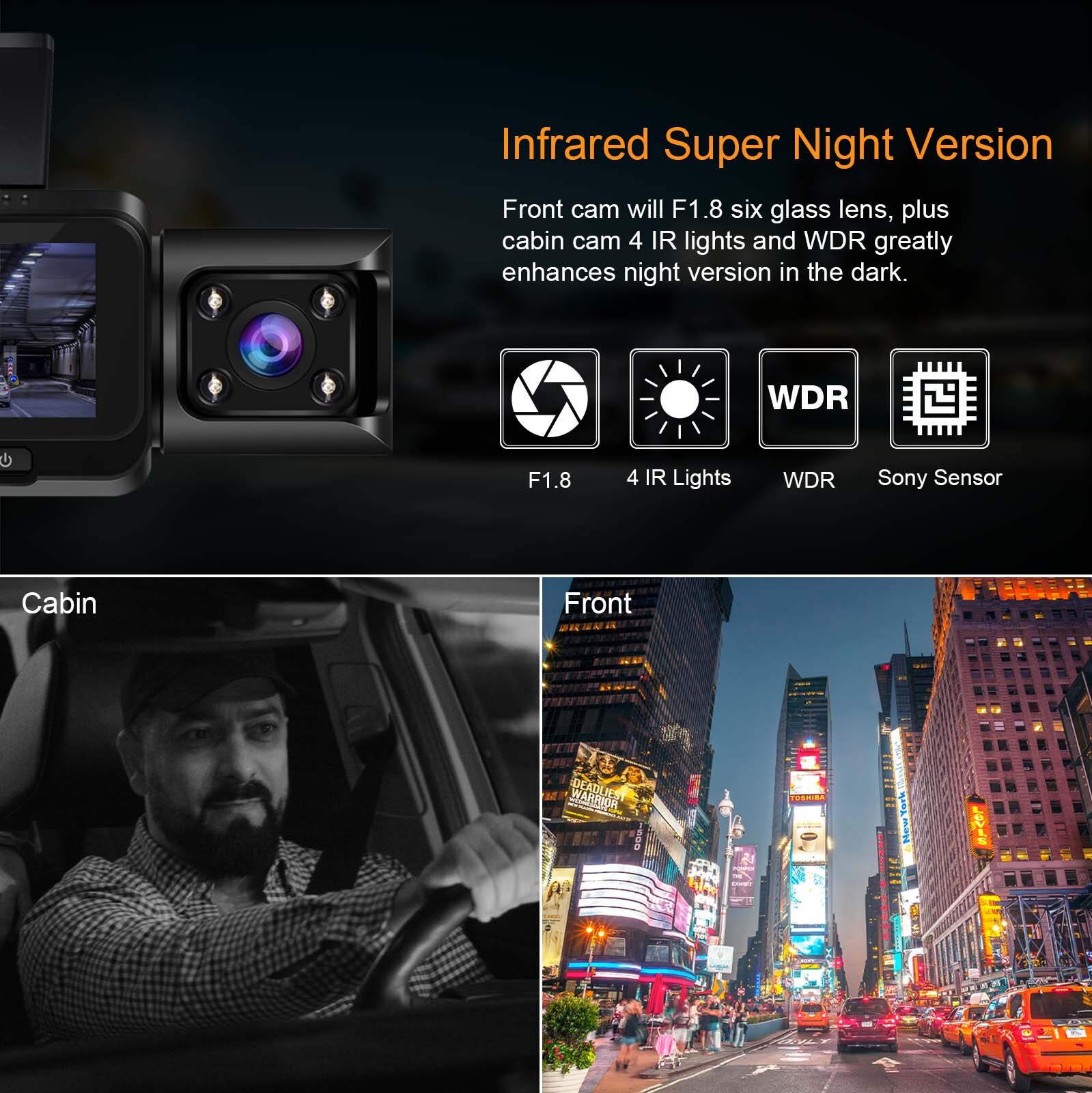 TOGUARD 3CH 4K 1080P GPS Dash Cam Car DVR Video Recorder Camera IR ...