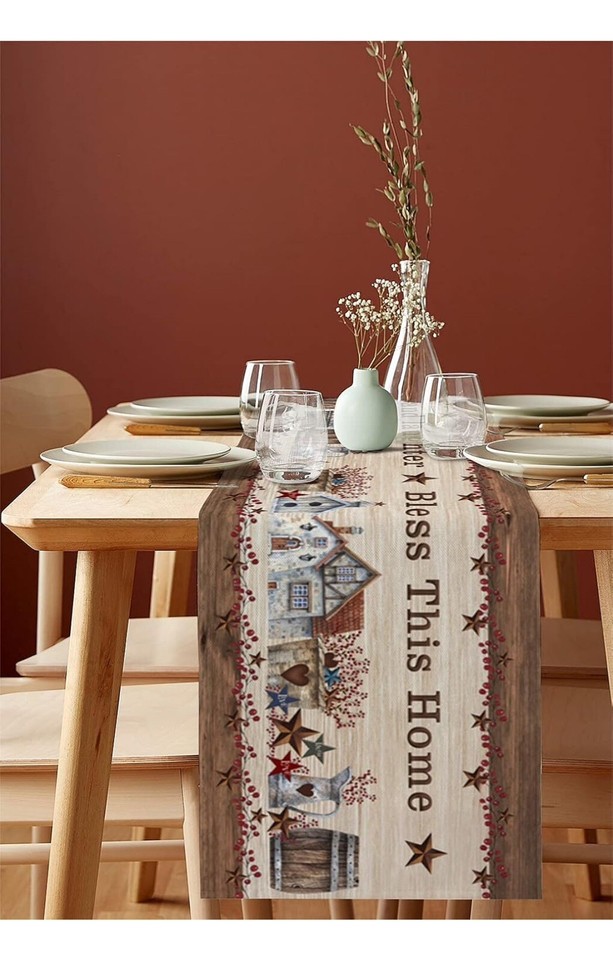 Farmhouse Table Runners 13x90inch , Rural Country Star for Kitchen ...