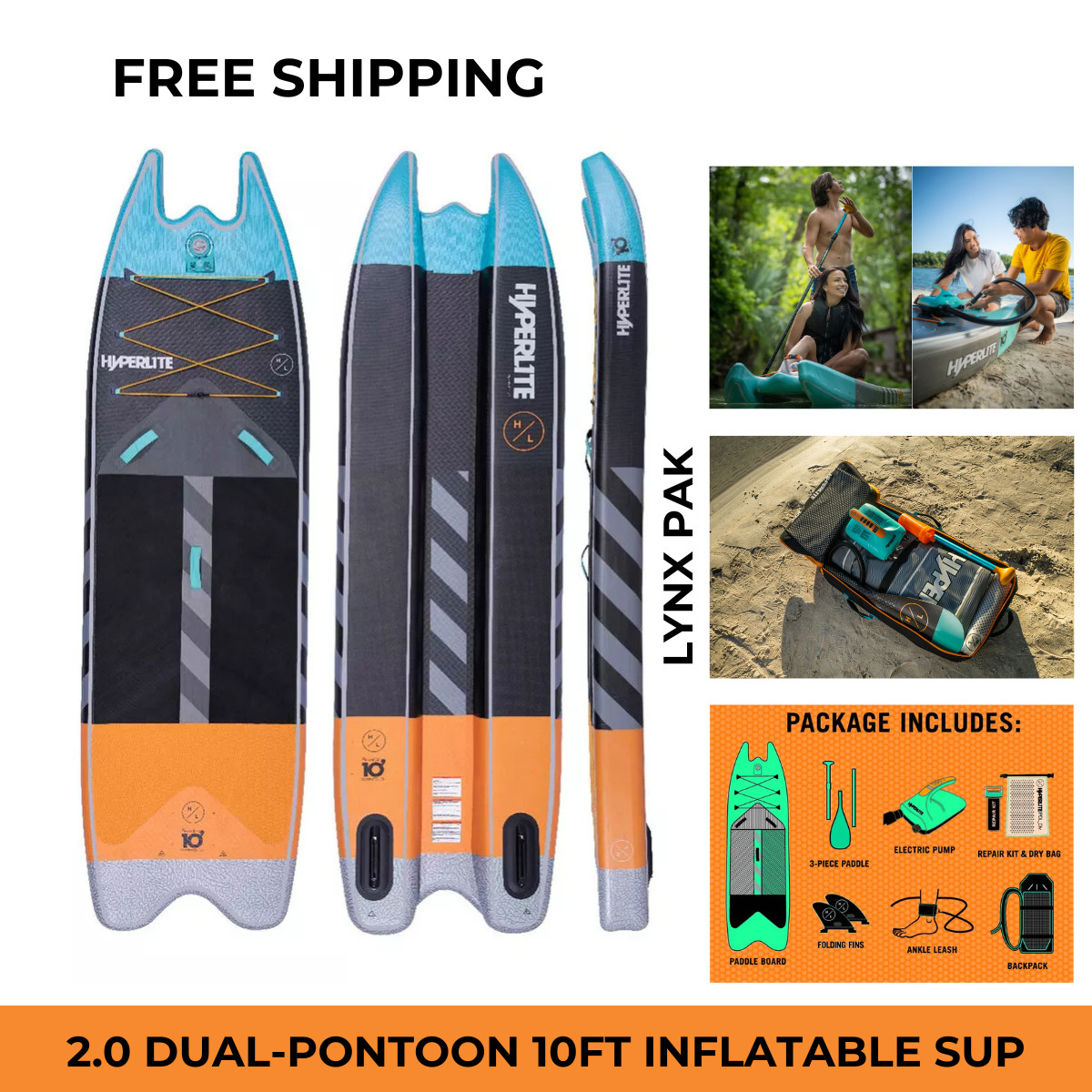 Hyperlite Elevation 2.0 Dual-Pontoon Inflatable Stand Up Paddleboard 10 ft