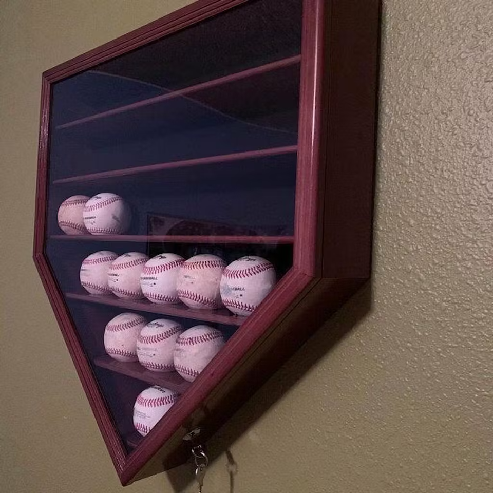 Baseball Display Case 30 Walnut Wood MLB Autograph Ball Rack Holder ...