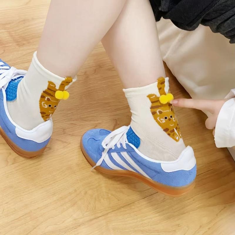 1/2 Pair Cartoon Cute Cat Balls Sports Socks For Women Summer Middle ...