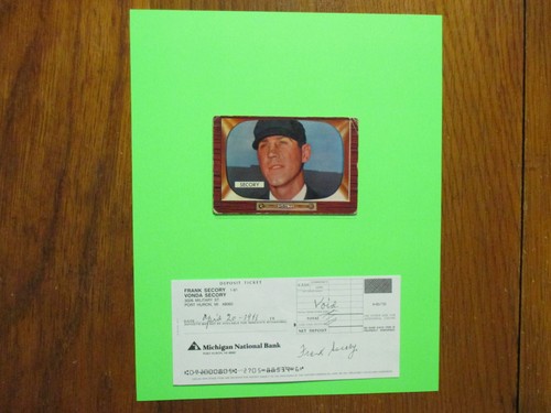 FRANK SECORY (Died in 1995) Umpire/Player Signed Deposit Slip w/8X10 ...