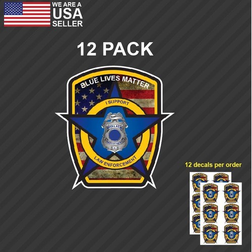 PACK OF 12 Blue Lives Matter American Flag Police Car or Truck Decal ...