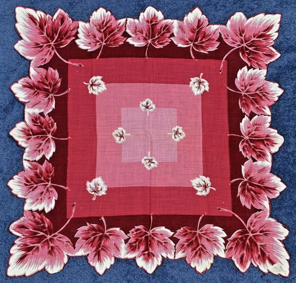 LEAF Hankies Fall Foliage Leaves Hand Painted Reds Vtg Lot of 5 ...