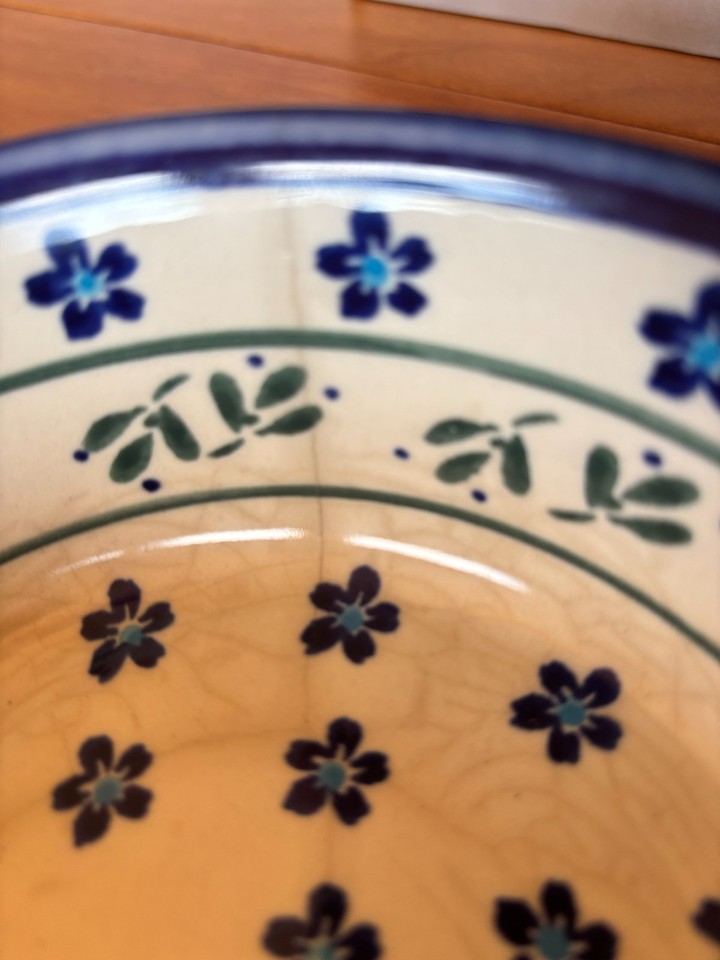 Polish Pottery Bowl Cobalt Blue with Flowers Handmade 6" (Cracked) | eBay